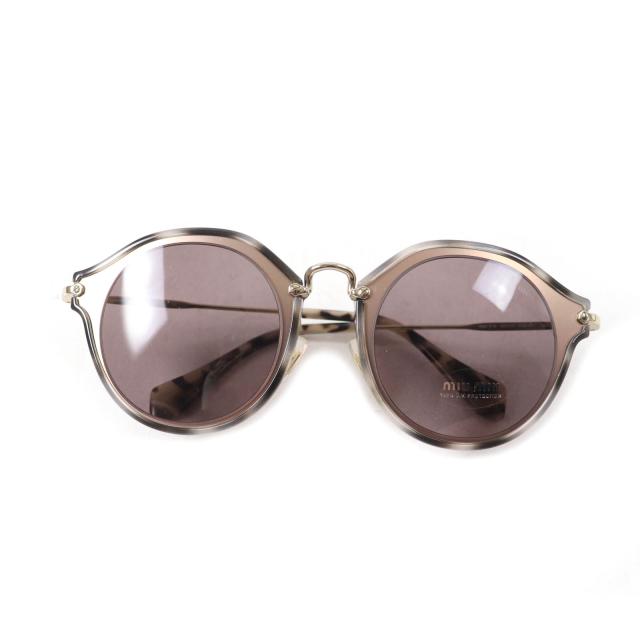 未使用品★Miu Miu ミュウ ミュウ SMU51S レオパード柄 ロゴ入り ウェリントン サングラス グレー 49□23 140 箱・保存袋・ケース付 伊製