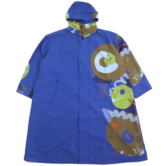 美品△HOMME PLISSE ISSEY MIYAKE オム プリッセ イッセイミヤケ HP04FA050 一部総柄 フード付き ロングコート 撥水 約XL相当 正規品