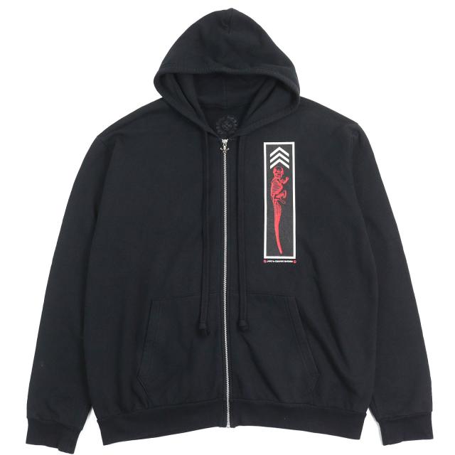 良品△CHROME HEARTS クロムハーツ FOTI フォティ コットン100％ スカル バック全面プリント ジップアップ パーカー ブラック XL 正規品