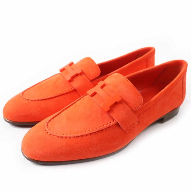 未使用品◎HERMES エルメス モカシン パリ コンスタンス シェーヴル・ヴェロア ローファー オレンジ 37 箱・保存袋付き イタリア製 正規品