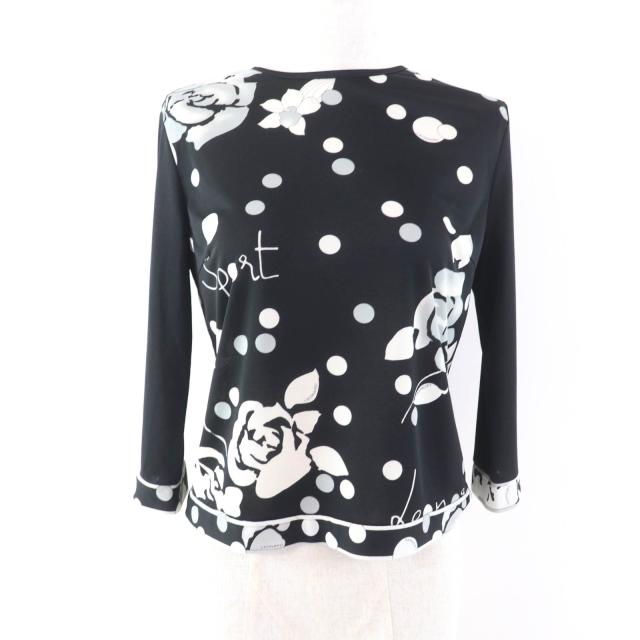 極美品★LEONARD SPORT レオナールスポーツ 0568302 花柄 クルーネック 長袖 カットソー ブラック 38 日本製 正規品 レディース