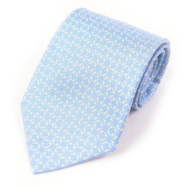 未使用品□Salvatore Ferragamo サルヴァトーレフェラガモ シルク100％ さかな 総柄 ネクタイ ブルー ケース付き イタリア製 メンズ