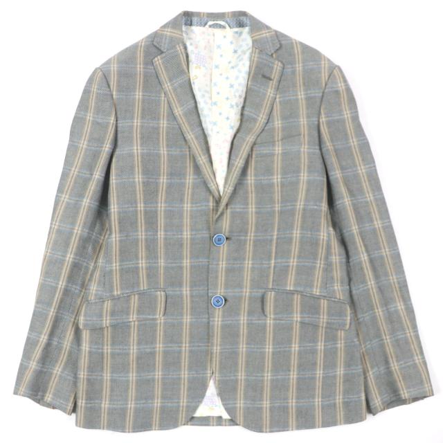 美品▼ETRO エトロ ウール リネン 裏地ペイズリー ロゴ入りボタン ツイード シングルジャケット テーラード 48 イタリア製 正規品 メンズ