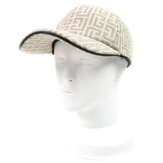 極美品△BALMAIN バルマン XF1XA015 HB04 リネン コットン モノグラムジャガード ベースボールキャップ 帽子 ベージュ系 TU 箱付 メンズ