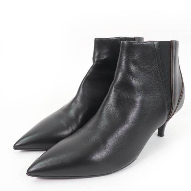 極美品☆HERMES エルメス ポインテッドトゥ レザー ブーティ ショートブーツ ブラック 37 箱付き イタリア製 レディース