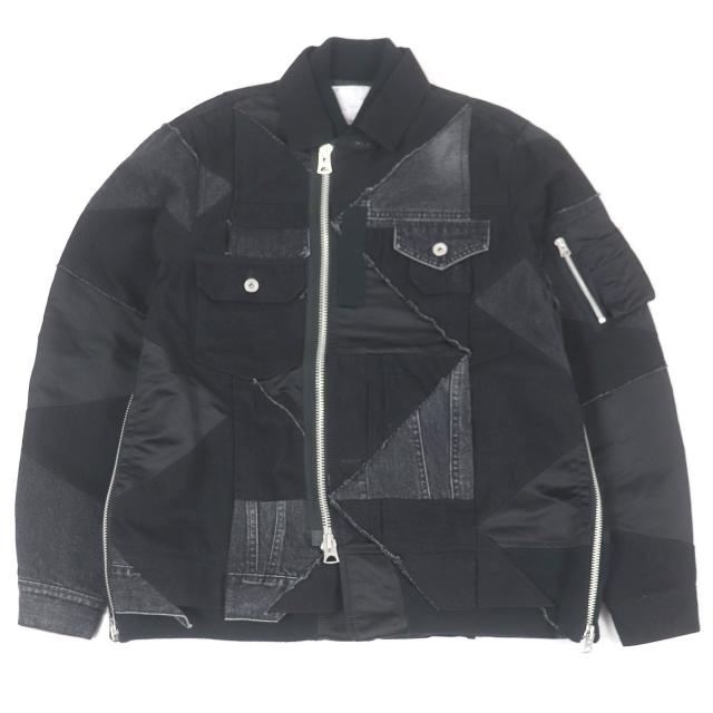 極美品□Sacai サカイ 21-02447M Solid Mix Blouson ハンク・ウィリアム・トーマス パッチワーク ブルゾン ブラック 1 日本製 正規品
