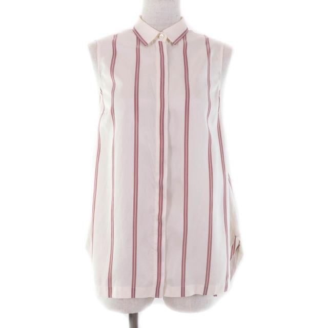 極美品★Brunello Cucinelli ブルネロクチネリ シルク100％ ストライプ柄 ノースリーブシャツ アイボリー XS イタリア製 レディース
