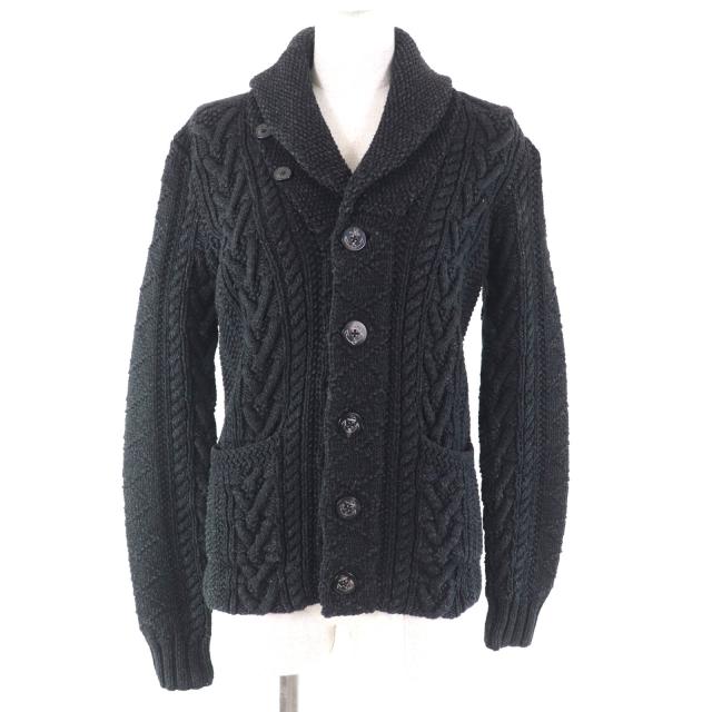 未使用品★RRL ダブルアールエル コットン100％ イカリボタン付 ショールカラー ケーブル編み カーディガン インディゴブラック 1 正規品