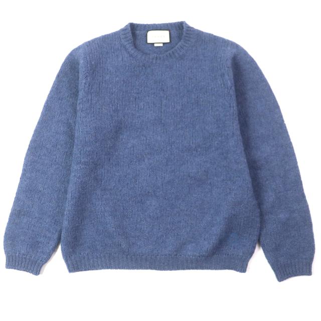 美品▼GUCCI グッチ 636327 ウール100% GGエンブロイダリー 刺繍 クルーネック ニットセーター ネイビー XL イタリア製 正規品 メンズ