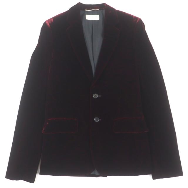 極美品▼SAINT LAURENT PARIS サンローランパリ 464740 ベロア 裏シルク100% シングルジャケット テーラード ボルドー 42 正規品 メンズ