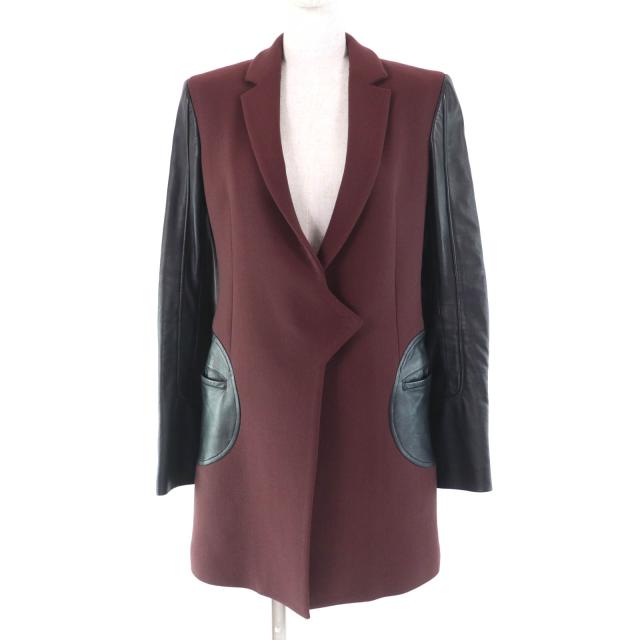 未使用品★VERSUS VERSACE  ヴェルサス ヴェルサーチ ウール混 袖レザー切替 ロングジャケット ボルドー ブラック 40 正規品 レディース