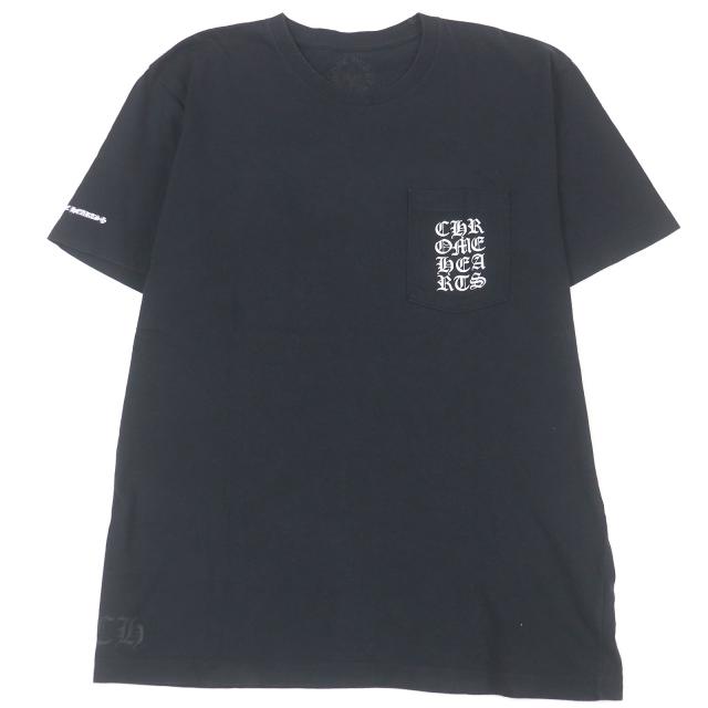 美品□CHROME HEARTS クロムハーツ コットン100％ レターブロックドCH 半袖 ポケットTシャツ カットソー ブラック L USA製 正規品 メンズ