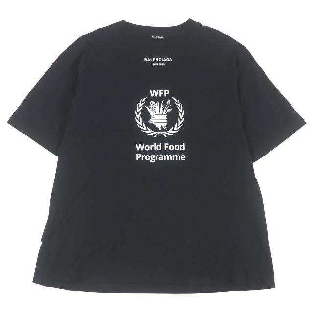 美品□BALENCIAGA バレンシアガ 541874 コットン100％ World Food Programme オーバーサイズ 半袖Ｔシャツ ブラック S 正規品 メンズ