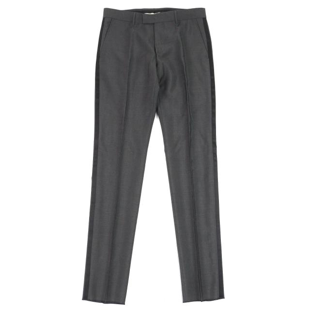 未使用品△GUCCI グッチ 2020年製 581381 モヘア ウール サイドライン スラックス パンツ 裾未処理 ダークグレー ブラック 48 イタリア製