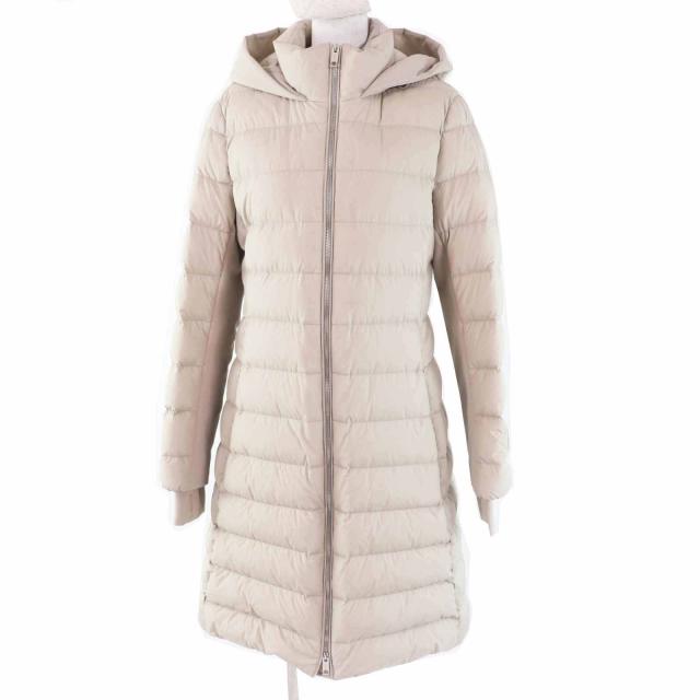極美品◎BURBERRY LONDON バーバリーロンドン ラバーロゴワッペン フード付き ロングダウンコート ライトベージュ M 正規品 レディース