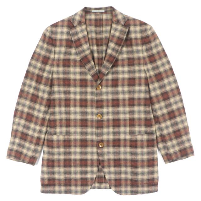 極美品▼BOGLIOLI ボリオリ 2902E DOVER ドーヴァー リネン シルク チェック シングルジャケット テーラード ブラウン 50 正規品 メンズ