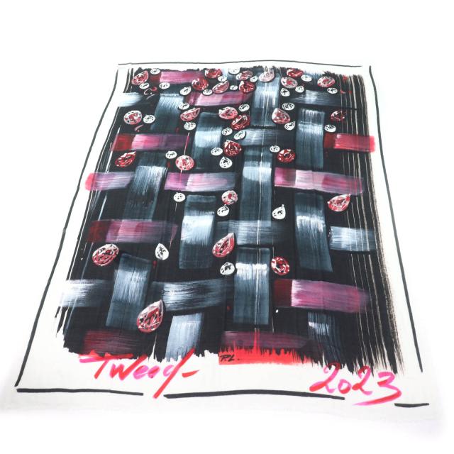 極美品★CHANEL シャネル カシミヤ100％ Tweed 2023 フリンジ付 総柄 大判 ストール ショール マルチ 箱付き イタリア製 レディース