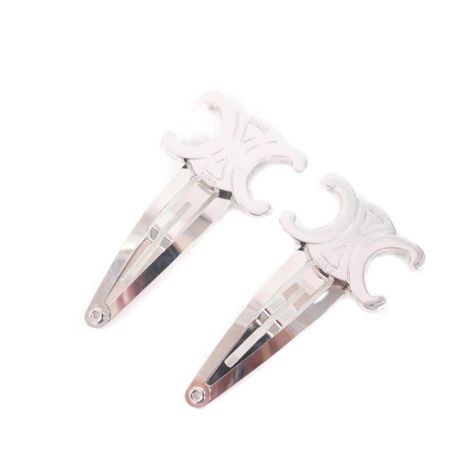 極美品★CELINE セリーヌ トリオンフ ロゴ入り ヘアクリップ ヘアアクセサリー シルバー 箱・保存袋付き イタリア製 レディース