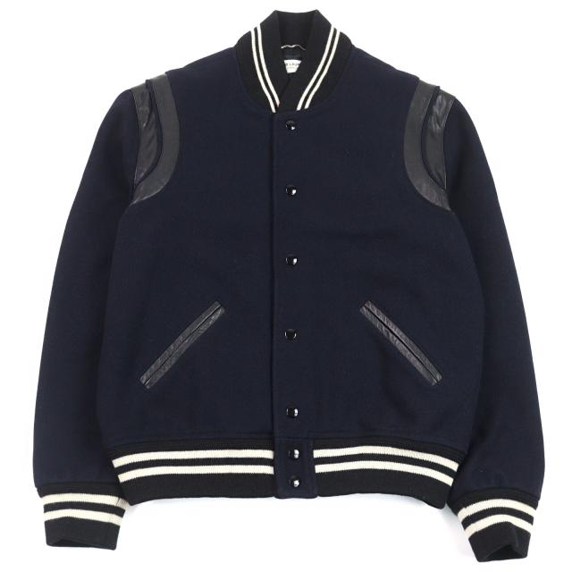 極美品○SAINT LAURENT PARIS サンローランパリ 354718 エディ期 レザー使い ウールブレンド テディジャケット ブルゾン 50 伊製 正規品