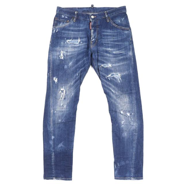 美品△DSQUARED2 ディースクエアード S71LB0107 CLASSIC KENNY TWIST JEAN ロゴレザーワッペン クラッシュ デニムパンツ 46 伊製 正規品