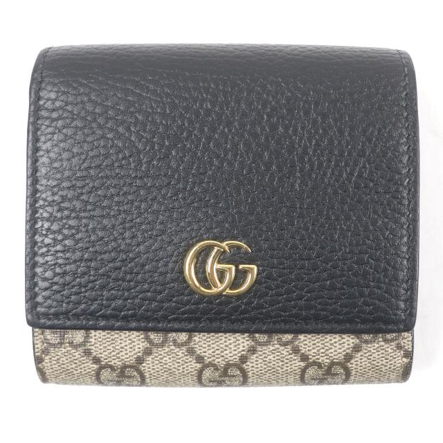 極美品□GUCCI グッチ 598587 ダブルG バイカラー ミディアム ウォレット GGスプリームキャンバス レザー ブラック 伊製 定価82500円