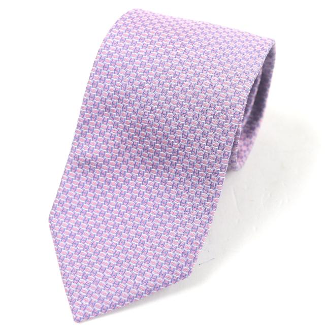 極美品□HERMES エルメス 659128T シルク100％ Hロゴ 総柄 シルクツイル ネクタイ レギュラータイ ピンク フランス製 メンズ ビジネス◎