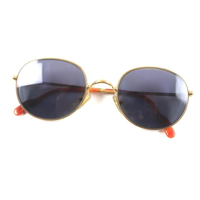 美品▼Cartier カルティエ トリニティ ロゴ金具付き マーブル柄 アイウェア サングラス ゴールド オレンジ 52□21 135 フランス製 メンズ