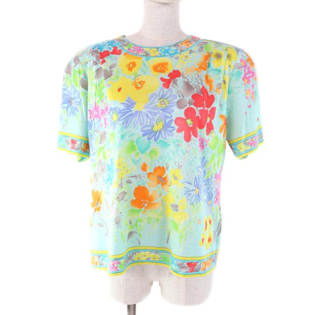 極美品★LEONARD FASHION レオナール ファッション コットン100％ フラワープリント 半袖 カットソー マルチ L 日本製 正規品 レディース