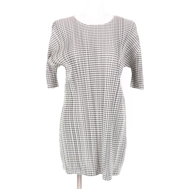 極美品★PLEATS PLEASE プリーツプリーズ イッセイミヤケ PP81-JT593 ギンガムチェック柄 半袖 チュニック ワンピース 黒 ベージュ 3