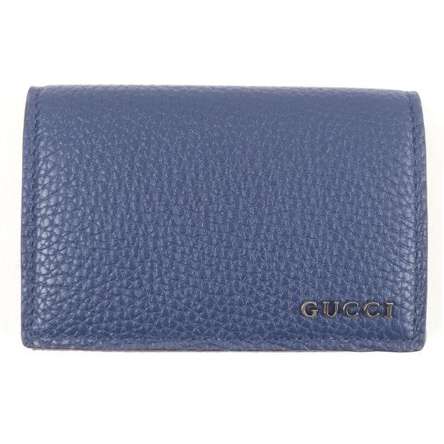 未使用品□GUCCI グッチ 771152 ロゴシルバー金具 二つ折り レザー カードケース 名刺入れ ブルー 箱・保存袋付き イタリア製 メンズ