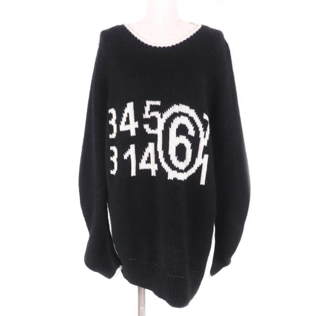 極美品★MM6 Maison Margiela エムエムシックス メゾンマルジェラ S52GP0144 モヘア混 ナンバーロゴ クルーネック 切替ニット 黒 白 S