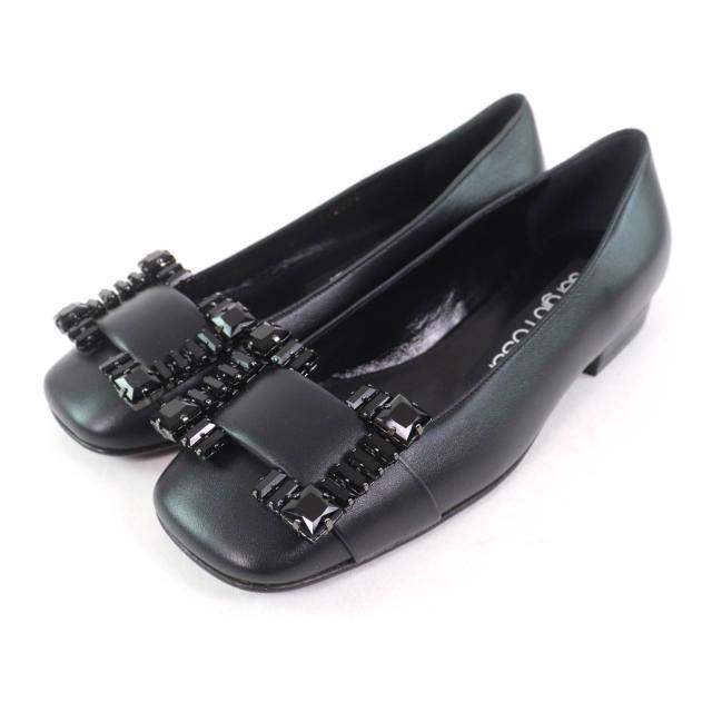 未使用品★Sergio Rossi セルジオロッシ A92270 SR PRINCE ビジュー付 レザー バレエフラット パンプス 黒 35 箱・袋付 定価157300円