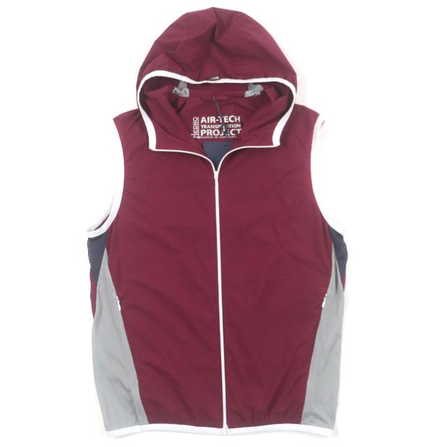未使用品▼Herno ヘルノ 2018年製 GI0177U AIR-TECH フード付き メッシュ ジップアップ ジレ ベスト レッド 46 イタリア製 正規品 メンズ