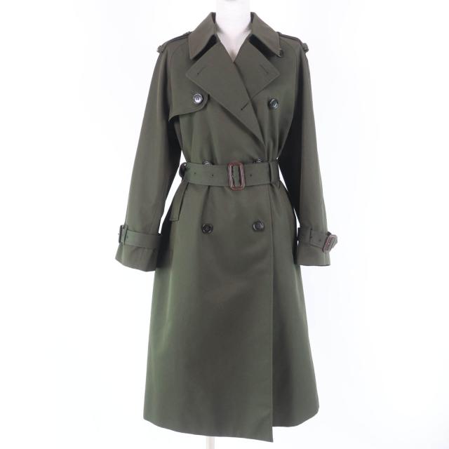極美品☆COACH コーチ CX548 コットン ロゴボタン・ロゴ金具付 ロング丈 トレンチコート カーキ XS 正規品 レディース