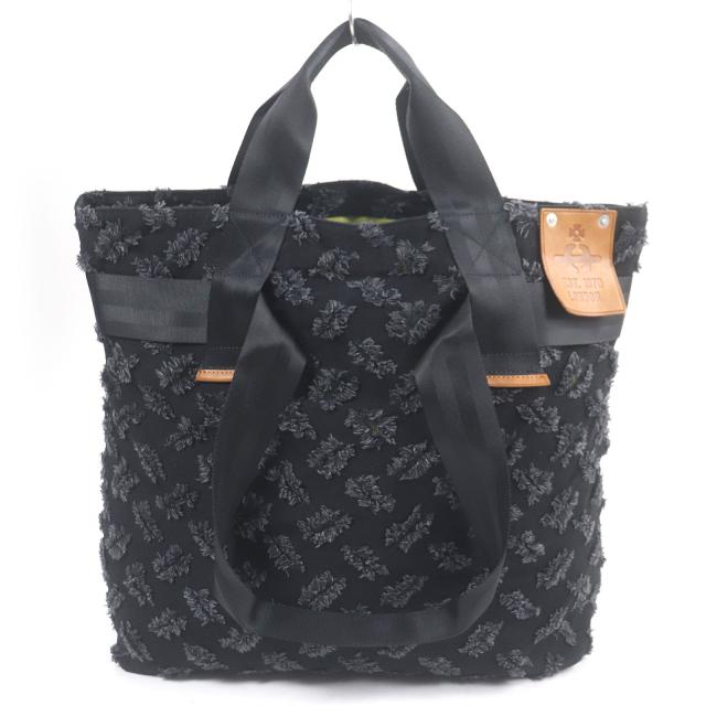 美品□Vivienne Westwood ヴィヴィアンウエストウッド レザーパッチ付き 2WAY 大型 キャンバス トートバッグ ブラック 日本製 メンズ