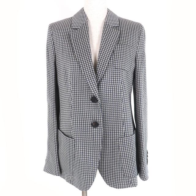 極美品△EMPORIO ARMANI エンポリオ アルマーニ リネン シルク混 総柄デザイン シングル テーラードジャケット 40 正規品 定価143000円