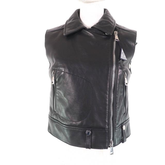 未使用品☆MONCLER モンクレール RODEIA ロゴボタン付 ZIP UP レザーベスト ダウンベスト ブラック 0 レディース
