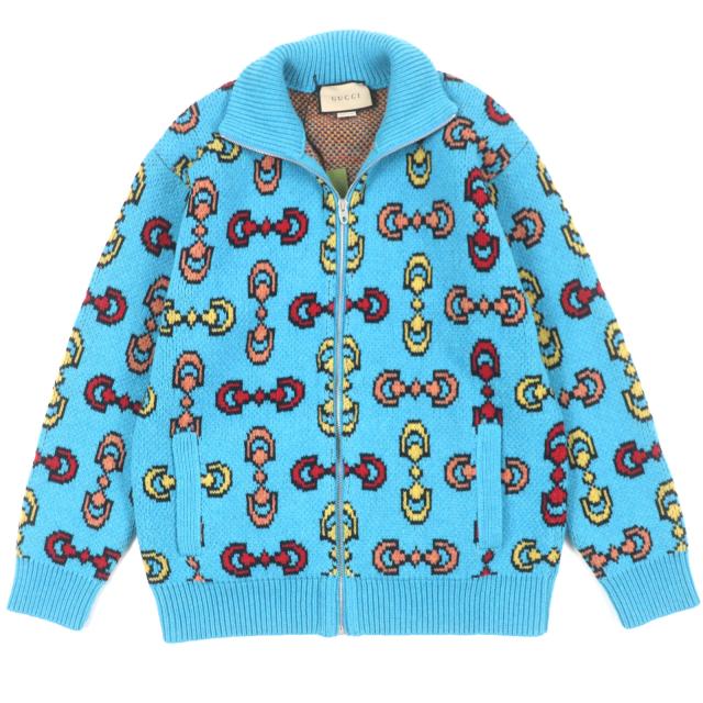 未使用品▼GUCCI グッチ 23SS 716370 ウール100% ホースビット ZIPUP ジャガード ニット ジャケット ブルー XS イタリア製 正規品 メンズ