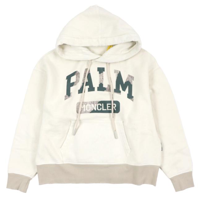 極美品▼モンクレール ジーニアス8×パーム エンジェルス 23AW HOODIE ダメージ加工 ロゴプリント プルオーバー パーカー S 正規品 メンズ