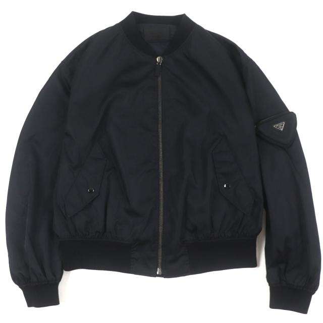 極美品▼PRADA プラダ 22SS SGC006 Re-Nylon トライアングルロゴ 三角プレート ZIPUP ボンバージャケット ブラック S 正規品 メンズ