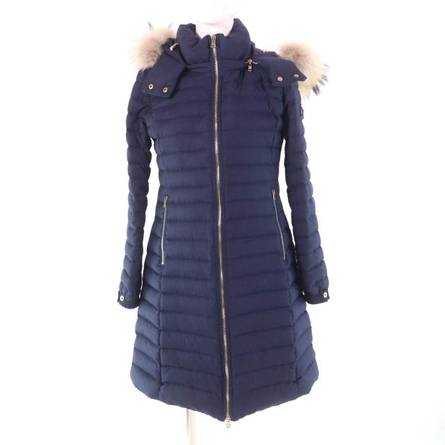 美品★TATRAS タトラス 20AW LTA20A4581 Rライン CIMA チマ シルク混 ラクーンファー・フード・ロゴワッペン付 ZIP UP ダウンコート 紺 1