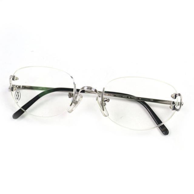 極美品△Cartier カルティエ トリニティ リムレス ツーポイント メガネ 眼鏡 アイウェア シルバー ブラック □20 135 デモレンズ 仏製