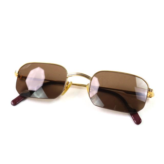 極美品△Cartier カルティエ トリニティ ハーフリム サングラス アイウェア ゴールド ボルドー 51□23 140 デモレンズ フランス製 メンズ