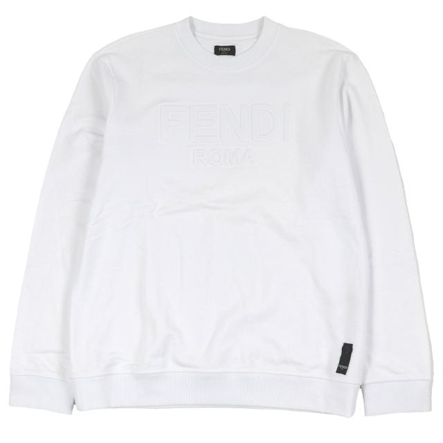 極美品□FENDI フェンディ FY1079 コットン100% ロゴエンボス 長袖 トレーナー スウェットシャツ ホワイト XL イタリア製 正規品 メンズ