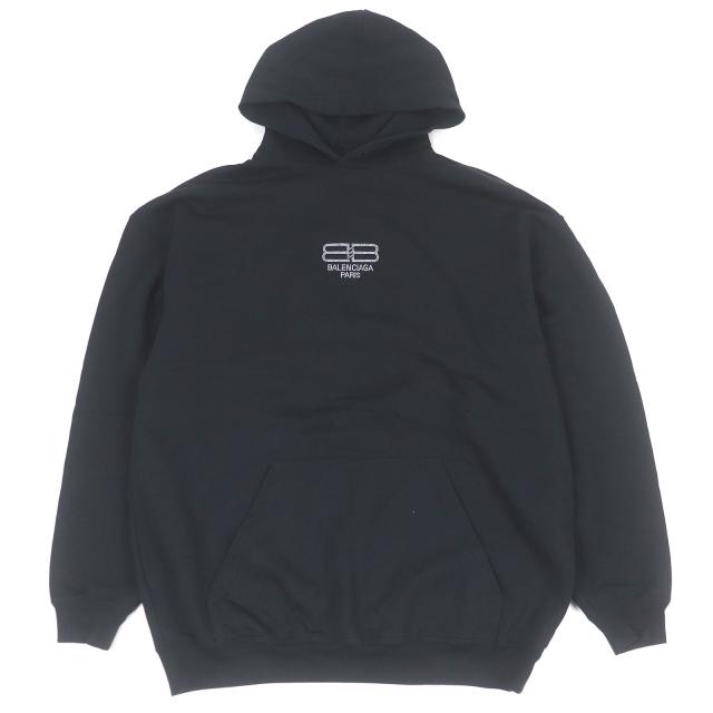 美品□BALENCIAGA バレンシアガ 22AW 578135 コットン100％ BBロゴ ラインストーン プルオーバー パーカー ブラック XS 正規品 メンズ