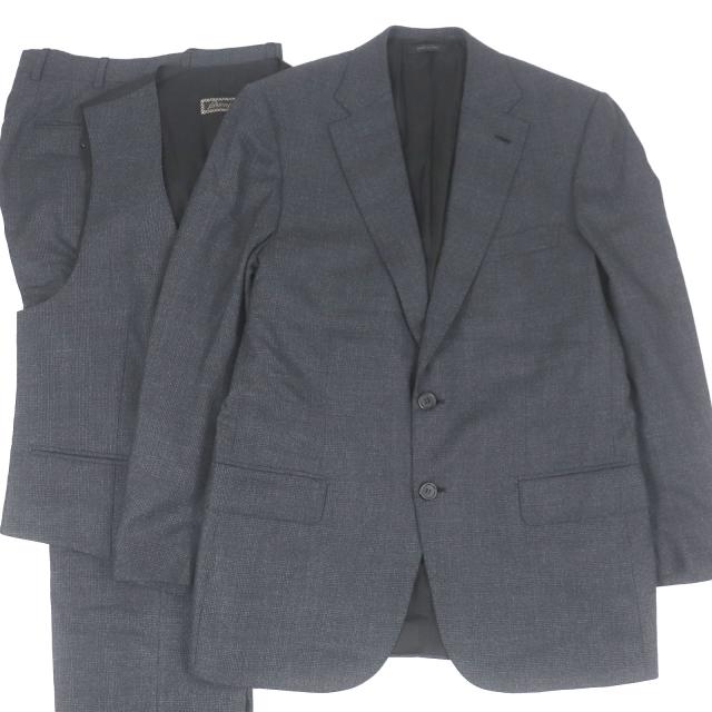 極美品□Brioni ブリオーニ 2023年製 ウール100% グレンチェック柄 シングル スリーピーススーツ グレー 48 イタリア製 正規品 メンズ
