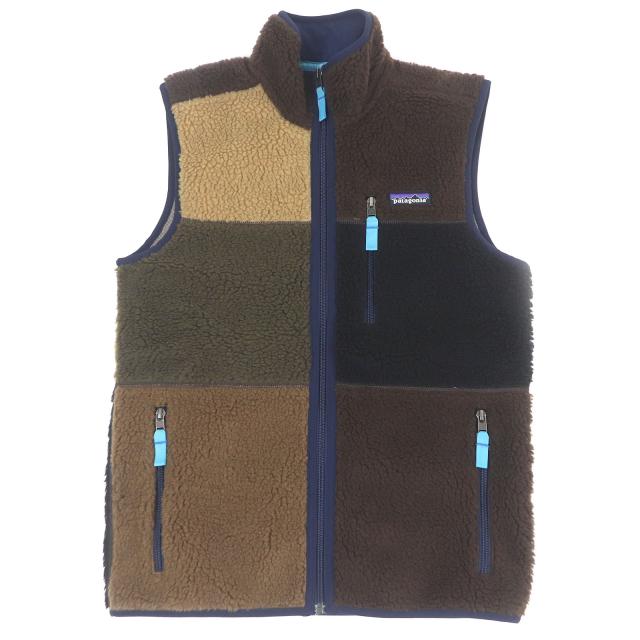 極美品□patagonia パタゴニア 11909 PatchWork Retro-X Vest パッチワーク フリースべスト ブラウン系 XS 正規品 メンズ レディース