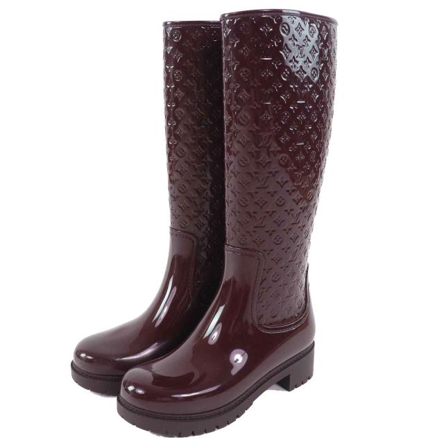 美品△LOUIS VUITTON ルイヴィトン スプラッシュライン モノグラム ロング レインブーツ ラバーブーツ ボルドー 35 保存袋付 イタリア製