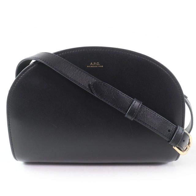 美品☆A.P.C. アーペーセー ロゴ入り ハーフムーン 半月型 レザー ショルダーバッグ ブラック 保存袋付き レディース