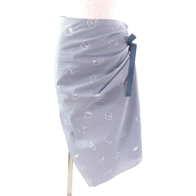 美品★フェンディ 2023年製 FQ7486 コットン100％ ロゴリボン サイドスリット ストライプ柄 ロングスカート 38 ハンガー・ガーメント付